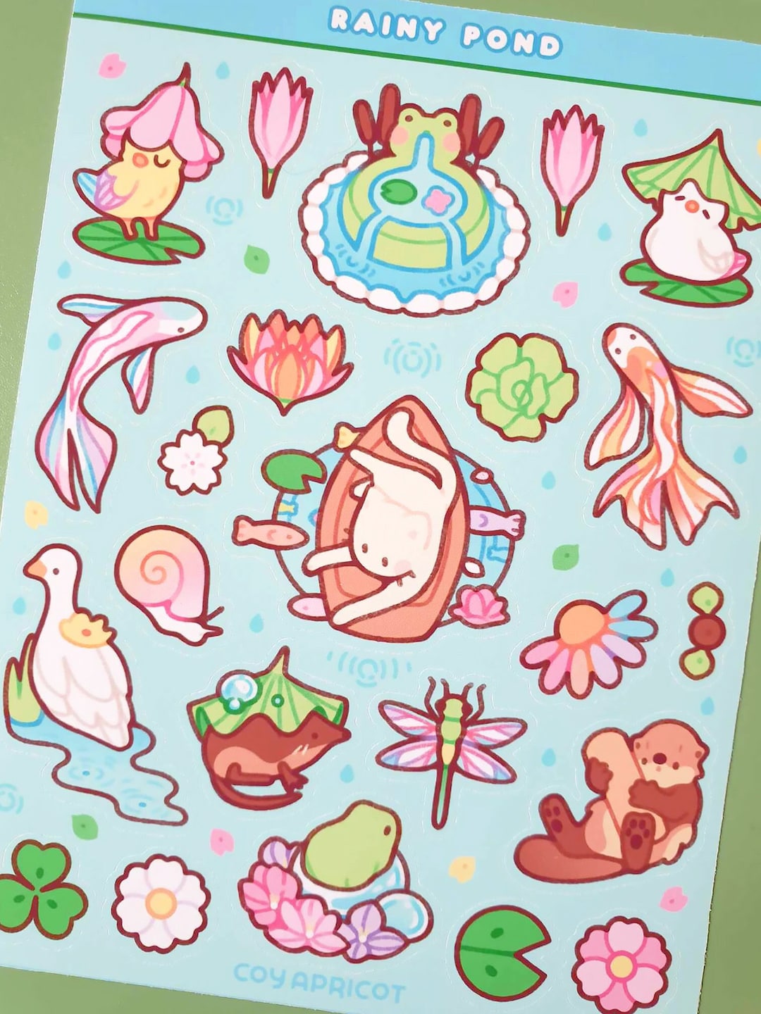 Rainy Pond | Cute Waterproof Handmade Spring Sticker Sheet | Kawaii ...