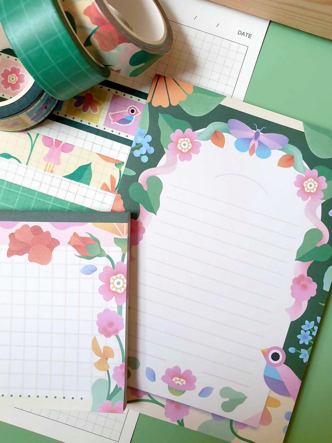 B GRADE Memo Set | Floral Print Illustrated Stationery | Spring Themed ...