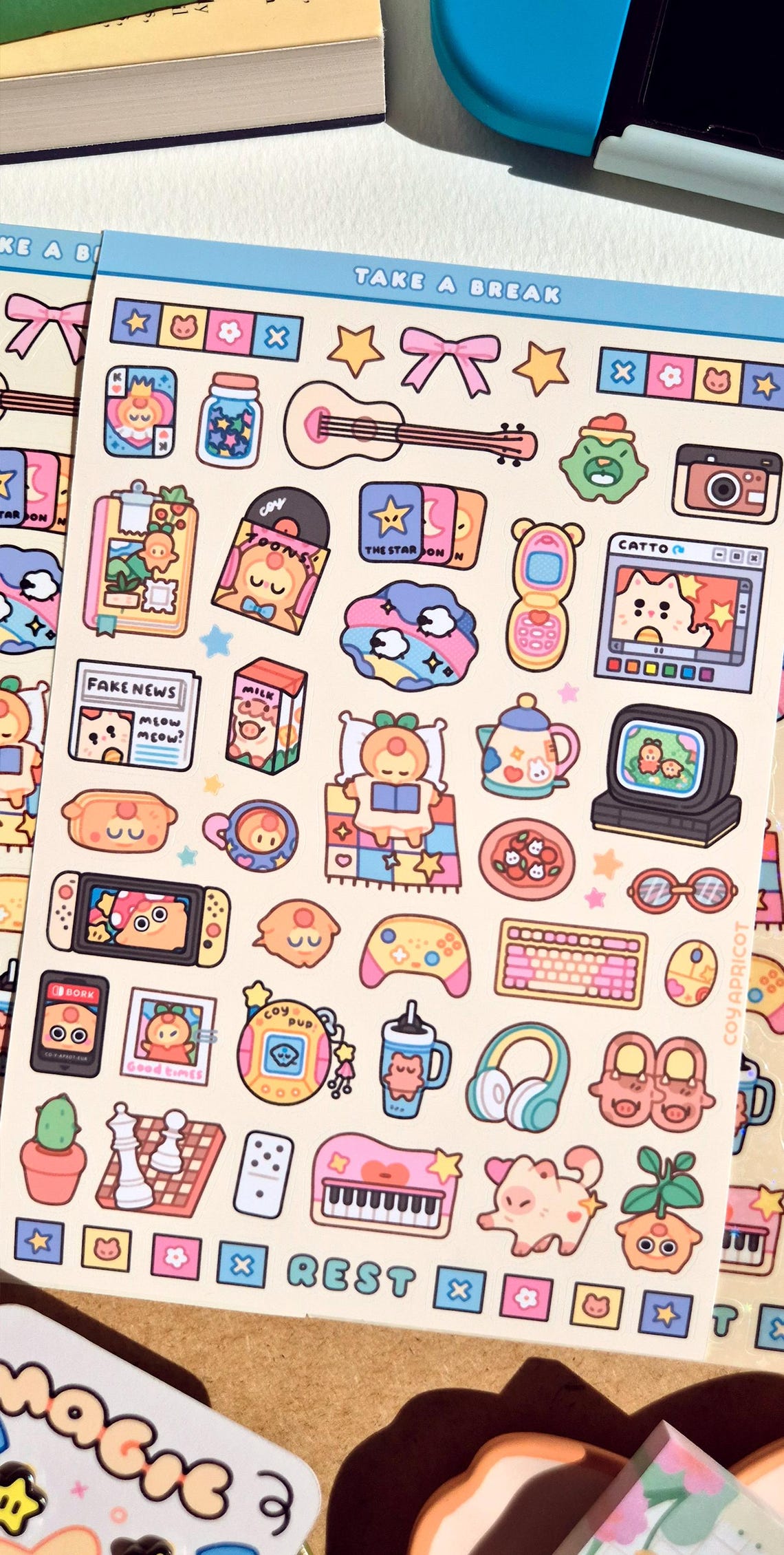 Take A Break | Cute Waterproof Handmade Vibrant Sticker Sheet | Kawaii ...
