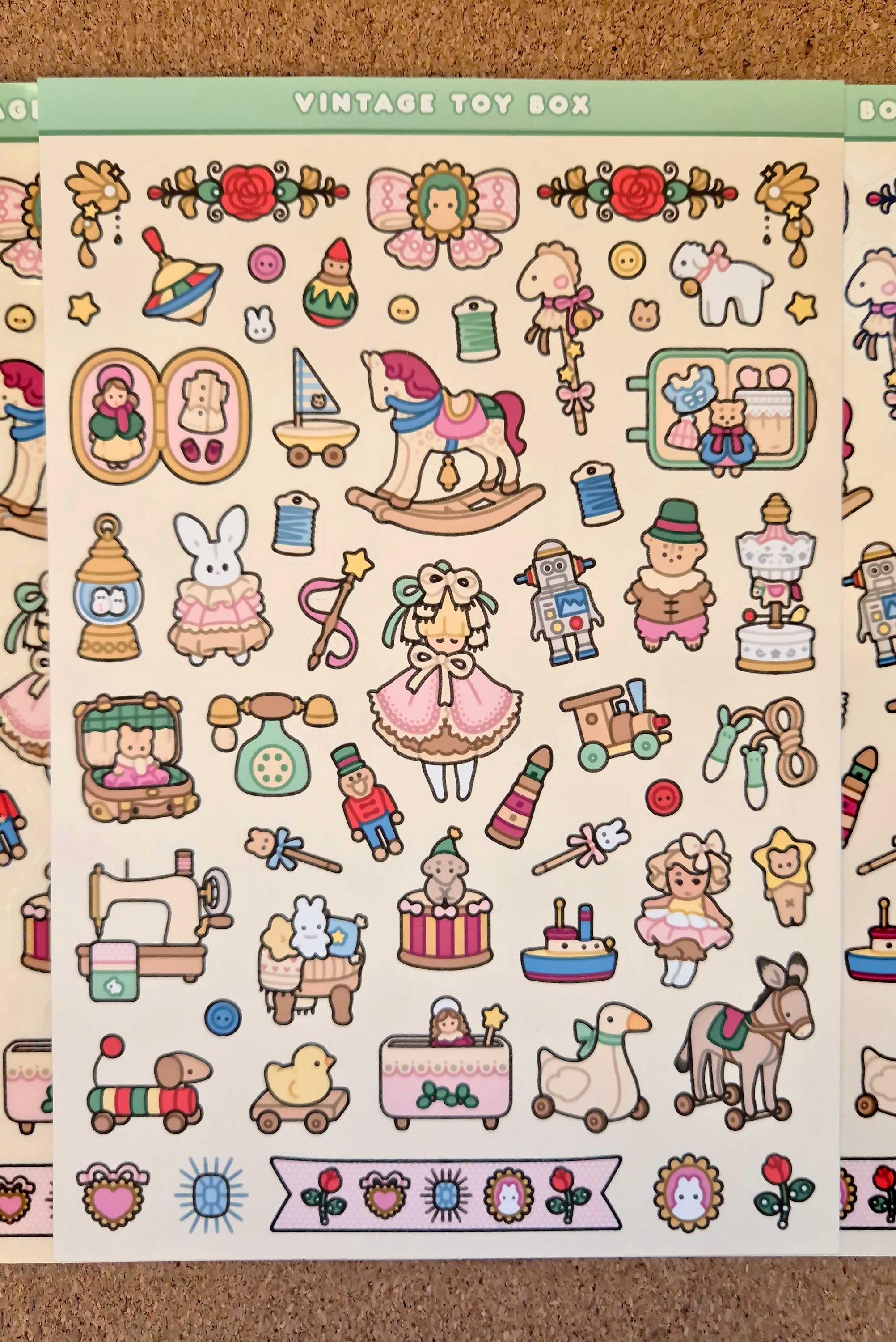 Vintage Toy Box | Cute Waterproof Handmade Sticker Sheet | Kawaii ...