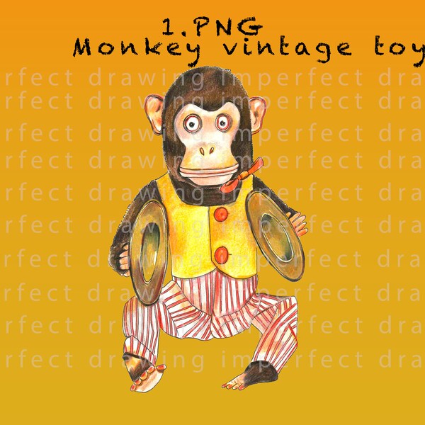 Vintage Monkey Toy Clipart - Etsy