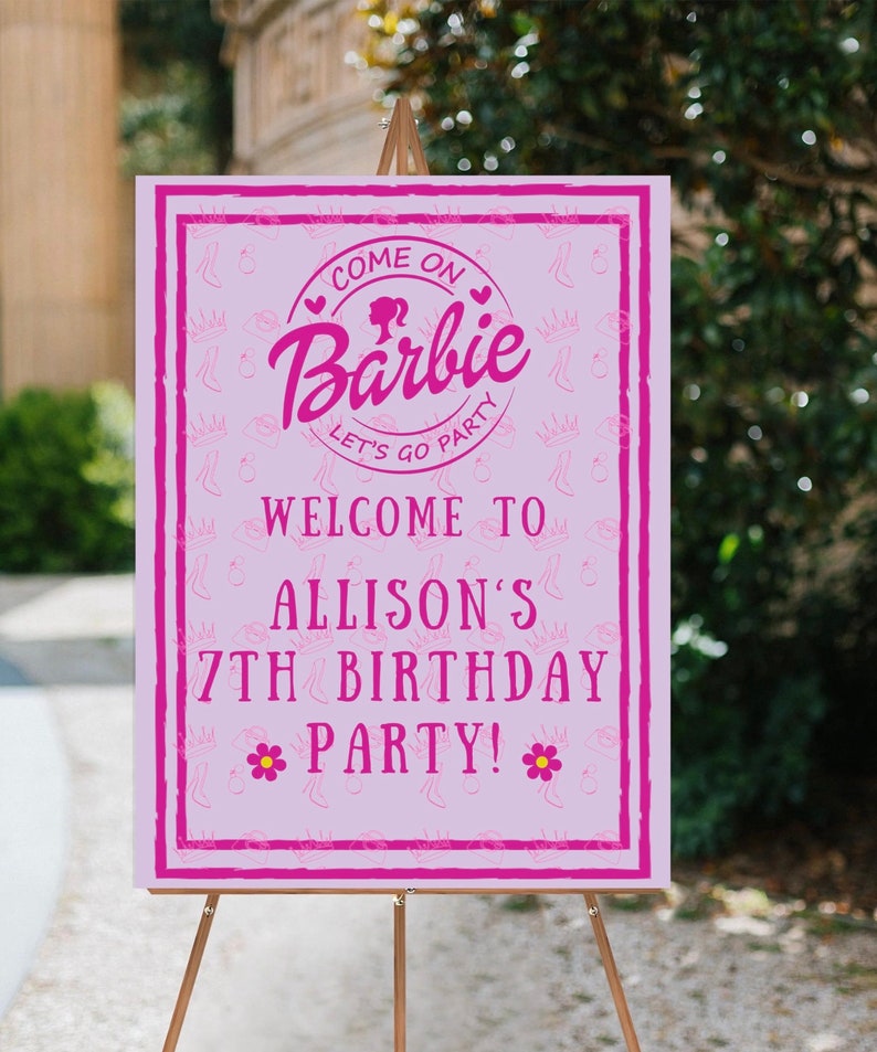 Pink Girly Doll Party Birthday Personalized Invitation, Welcome Sign ...