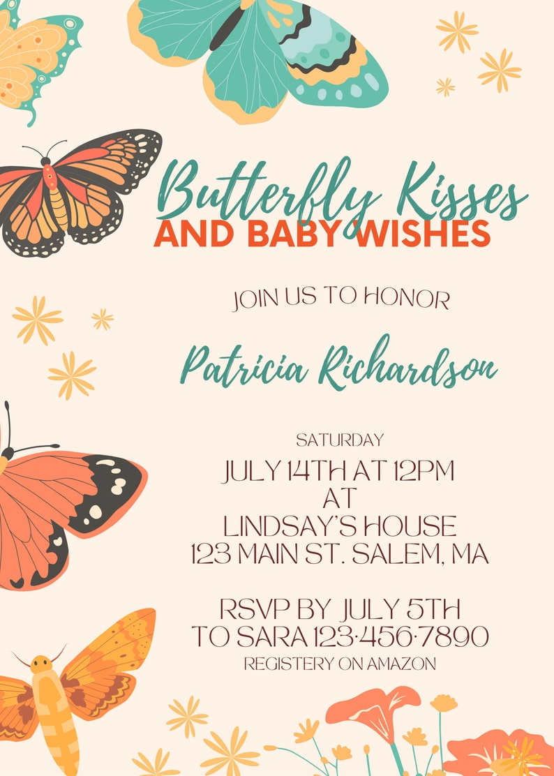 Butterfly Theme Personalized Unisex Baby Shower Party Invitation ...