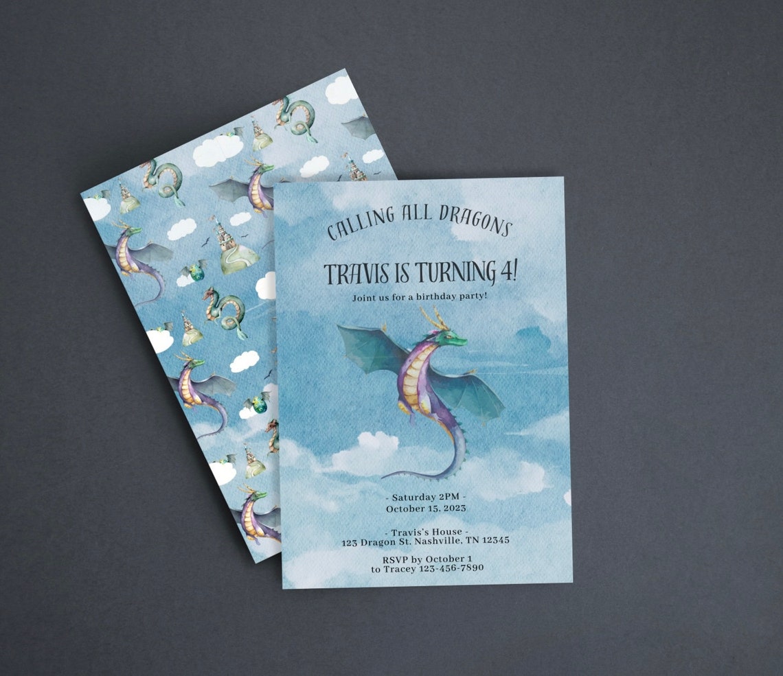 Dragon Theme Birthday Party Invitation EDITABLE Templates Bundle. Read ...