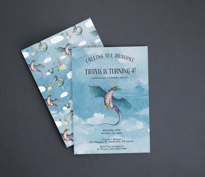 Dragon Theme Birthday Party Invitation EDITABLE Templates - Etsy