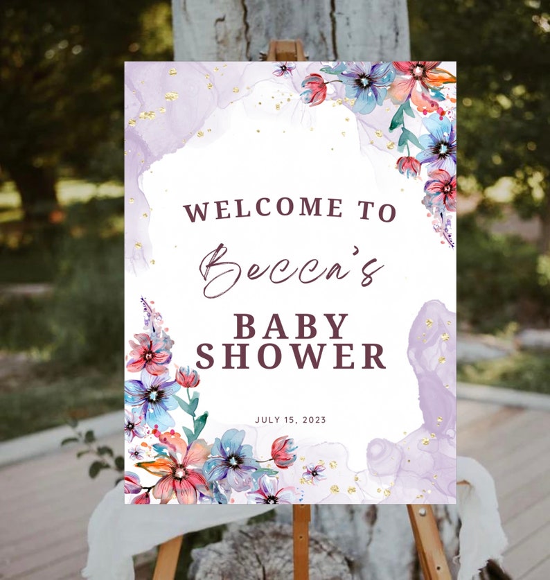 Purple Wildflower Bundle Baby Shower Personalized Invitation, Welcome ...