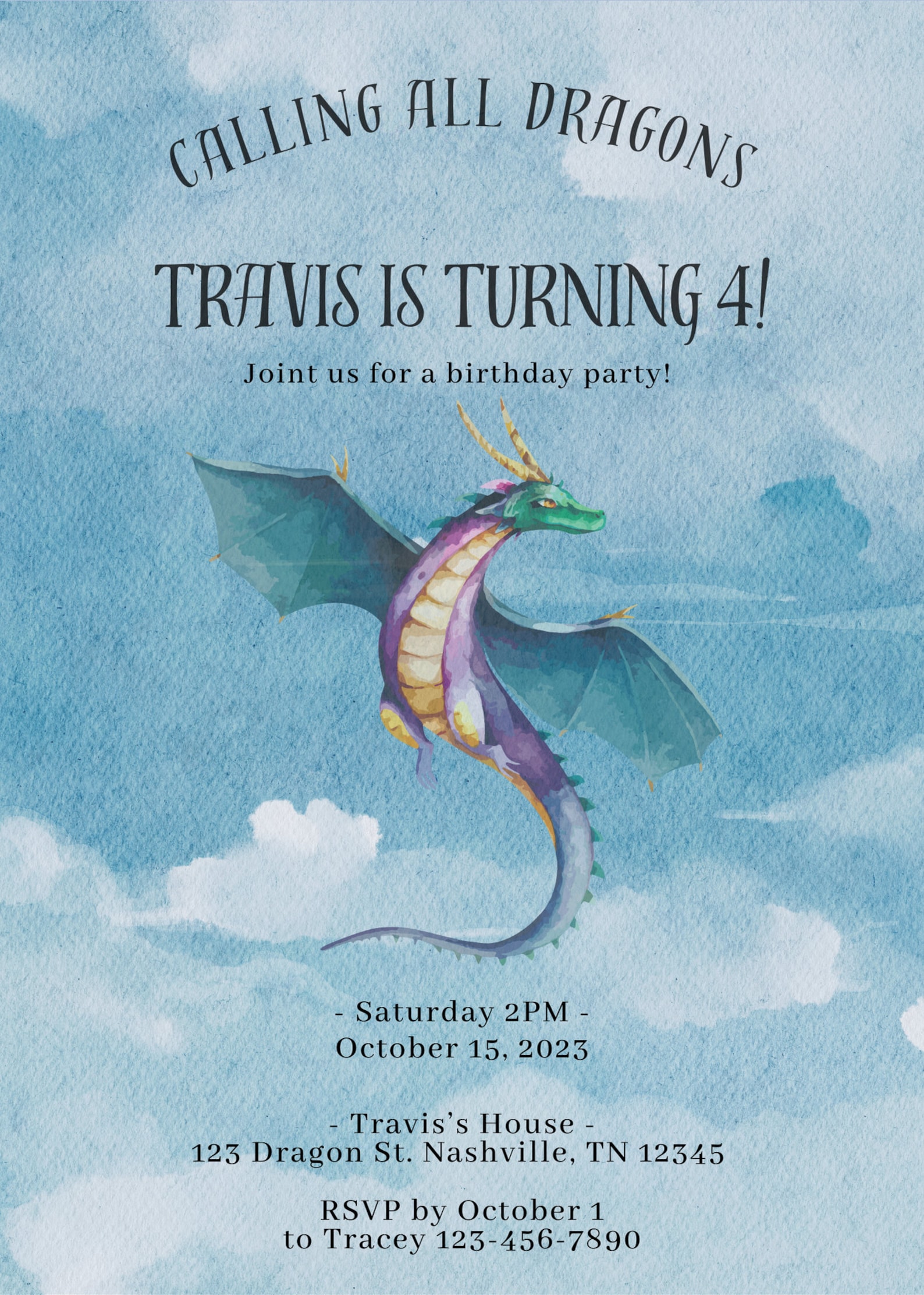 Dragon Theme Birthday Party Invitation EDITABLE Templates Bundle. Read ...