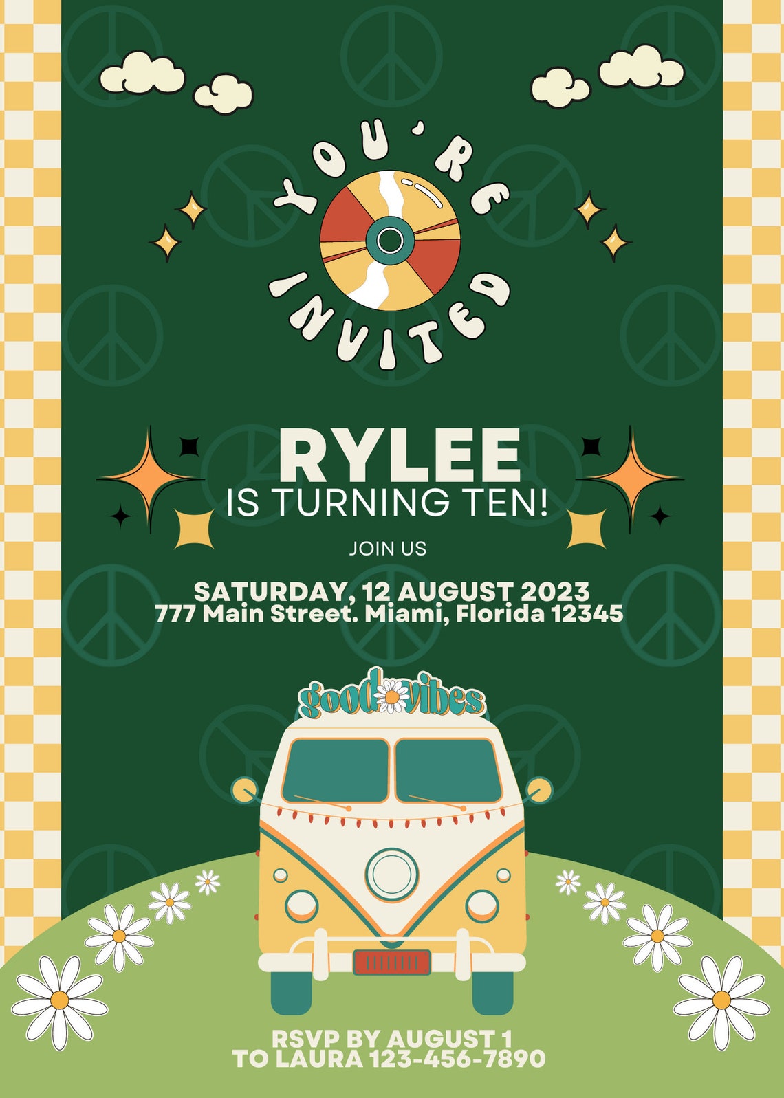 Groovy Hippie Theme Birthday Party Invite Template - Etsy