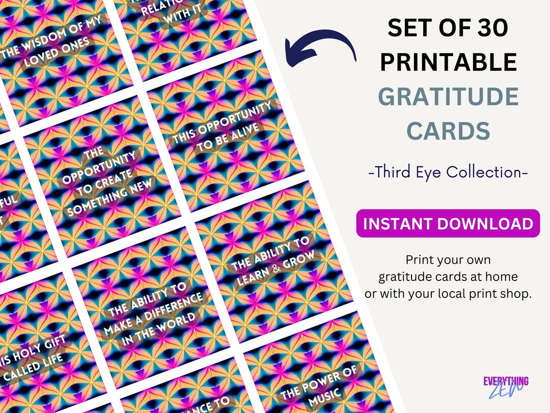 Printable Daily Cards Gratitude Reminders, Pack of 30 Double Sided ...