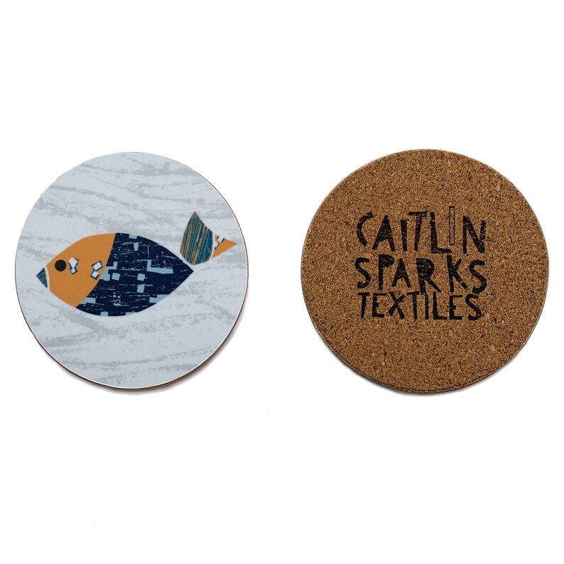 Set of 4 Fish Coasters - Melamine With a Cork Backing - Etsy