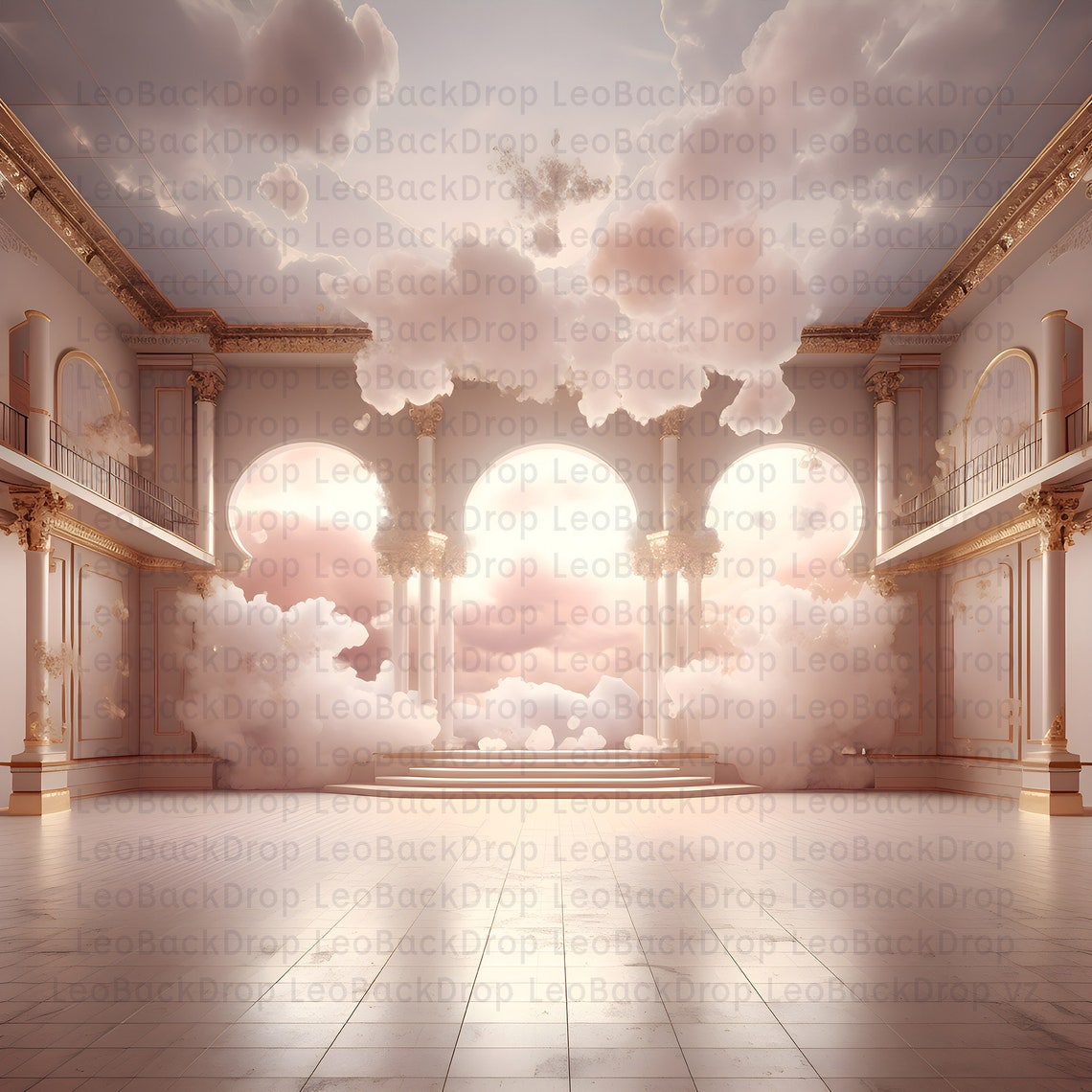Heavenly Cloudy Digital Backgrounds, Dreamy Palace Interiors, Ethereal Cloudscapes, Baroque ...