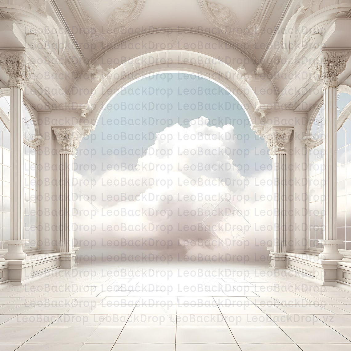 Heavenly Cloudy Digital Backgrounds, Dreamy Palace Interiors, Ethereal Cloudscapes, Baroque ...