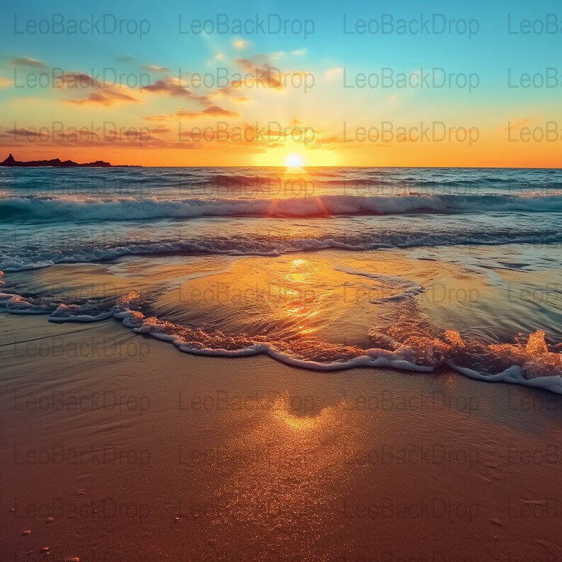 Beach Sunset Backdrop, High Resolution, Digital Photography Backdrop ...