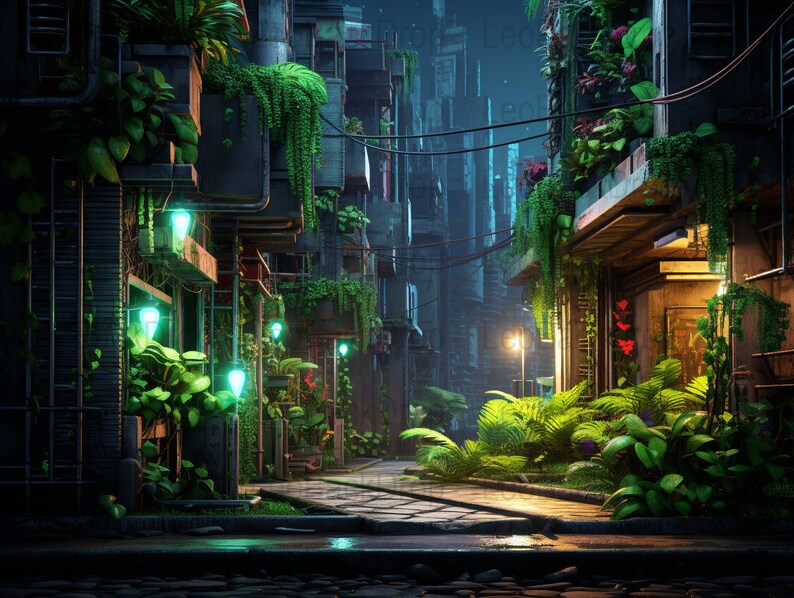 Urban Jungle Blend Backdrop, Greenery in City, High Resolution Digital ...