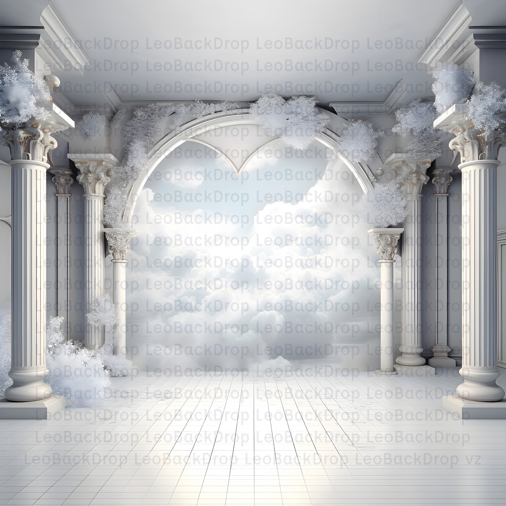 Ethereal Digital Backdrops, Fantasy Cloudy Sky Arches, Dreamlike Rococo ...