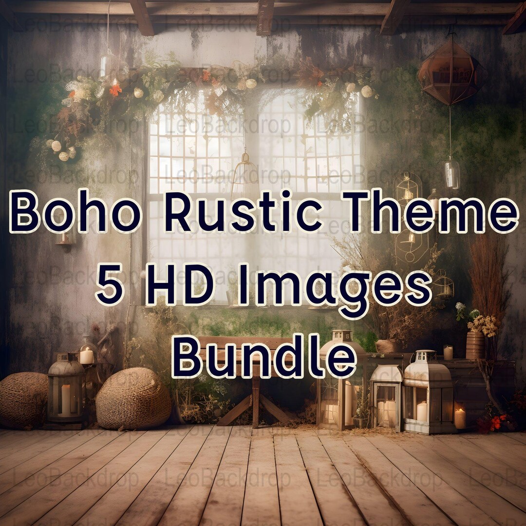 Boho Rustic Digital Backdrops, Romantic Golden Hued Rooms With Plants ...