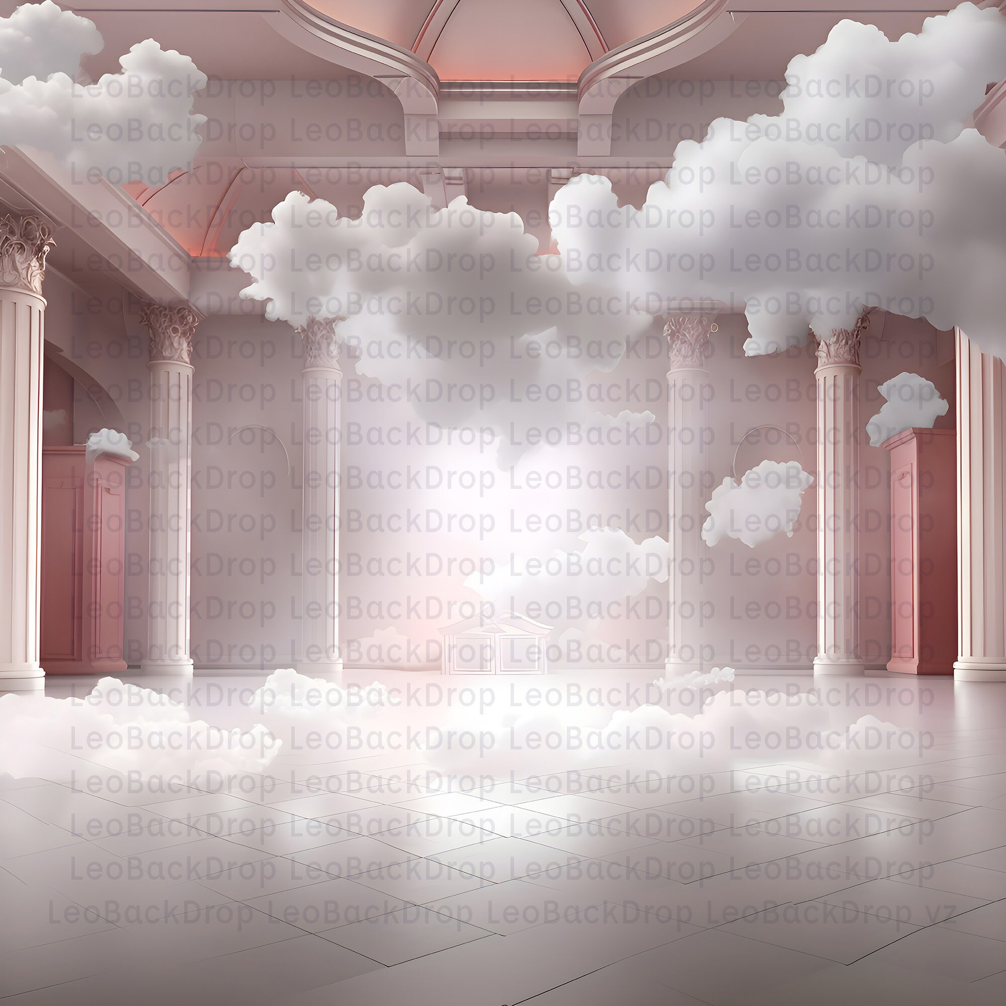 Ethereal Digital Backdrops, Fantasy Cloudy Sky Arches, Dreamlike Rococo ...