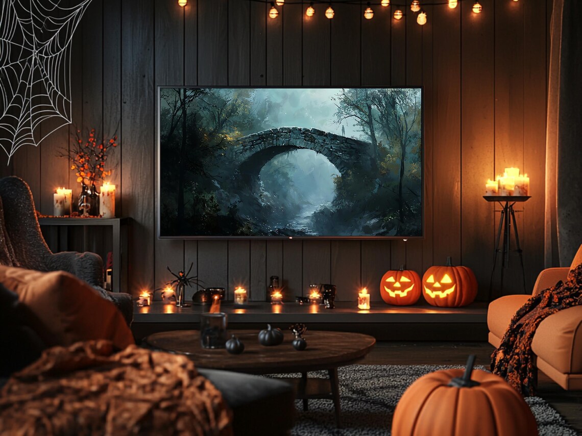 Spooky Bridge Dark Ravine I Spooky Oil Painting - Etsy