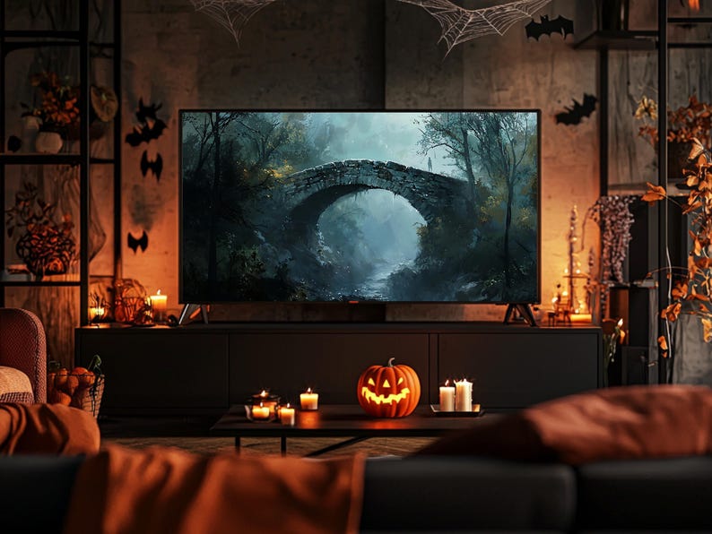 Spooky Bridge Dark Ravine I Spooky Oil Painting - Etsy