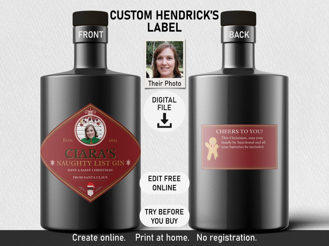 Custom Secret Santa Photo Label Personalized Hendricks Gin - Etsy