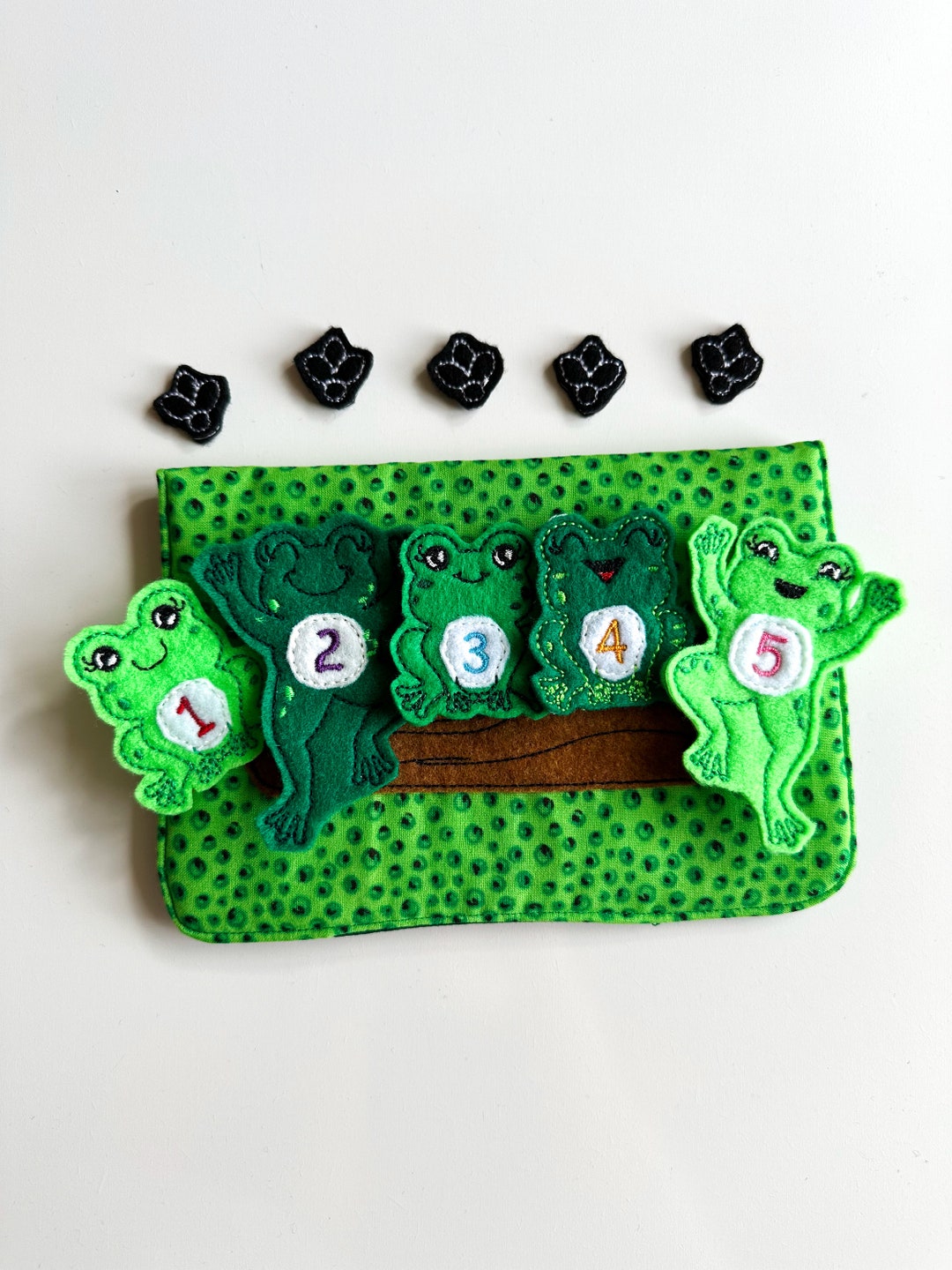 5 Little Speckled Frogs Felt Finger Puppet Story Bag, Storytelling for ...