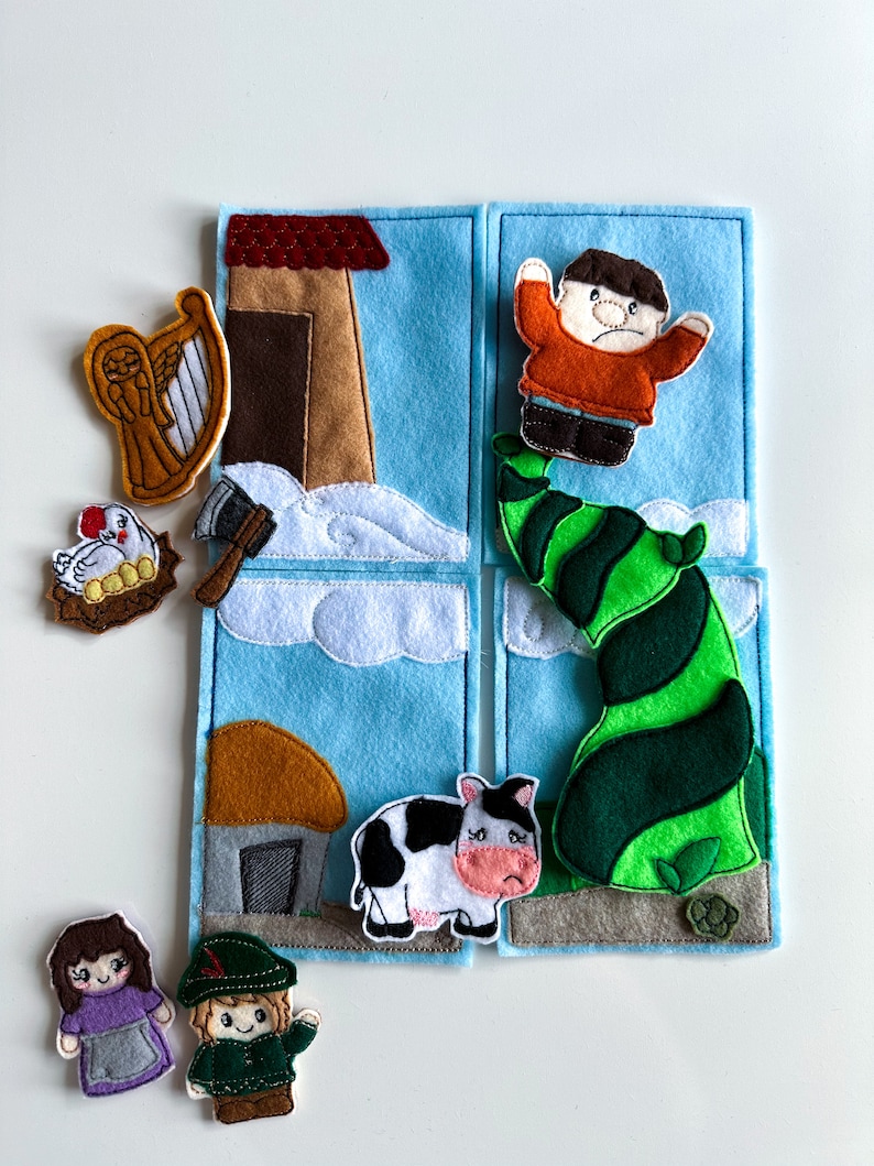 Jack and the Beanstalk Felt Finger Puppet Story Bag, Storytelling for ...