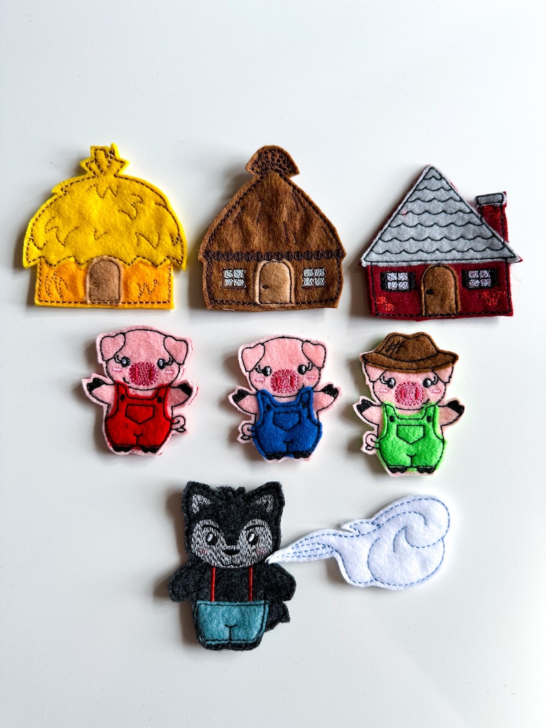Three Little Pigs Felt Finger Puppet Story Bag, Storytelling for Kids ...