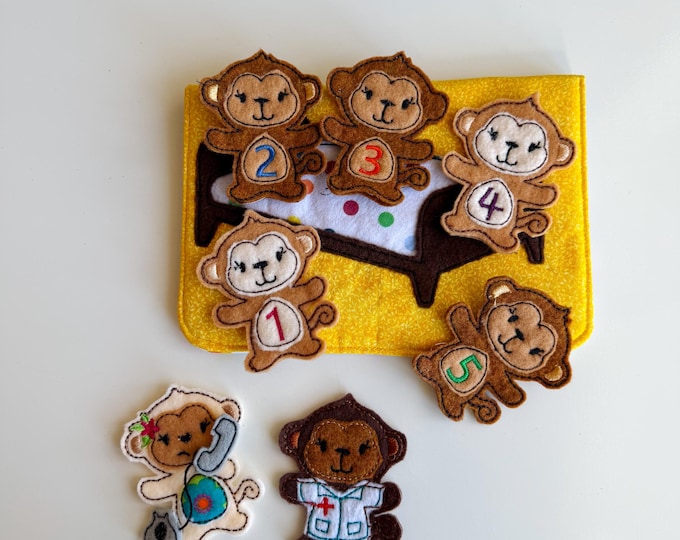 5 Little Monkeys Jumping on the Bed Felt Finger Puppet Story Bag ...