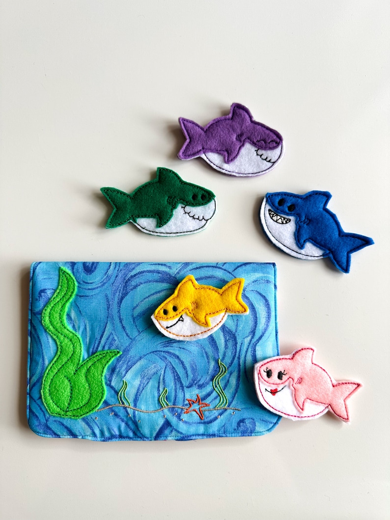 Baby Shark Family Felt Finger Puppet Story Bag, Storytelling for Kids ...