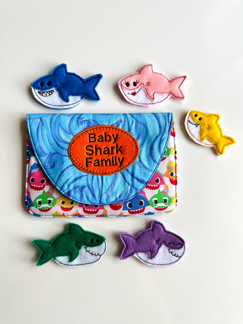 Baby Shark Family Felt Finger Puppet Story Bag, Storytelling for Kids ...