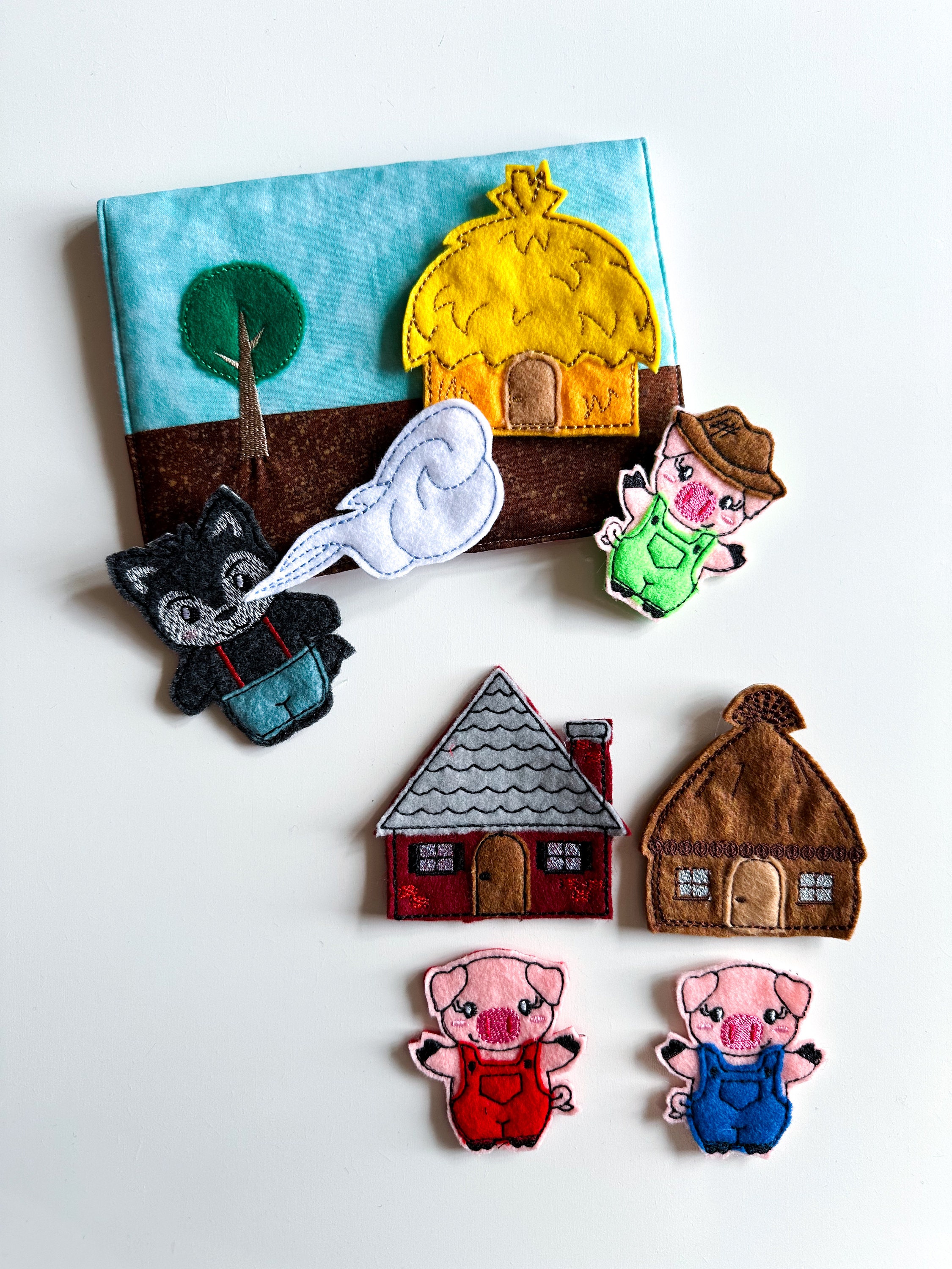 Three Little Pigs Felt Finger Puppet Story Bag, Storytelling for Kids ...