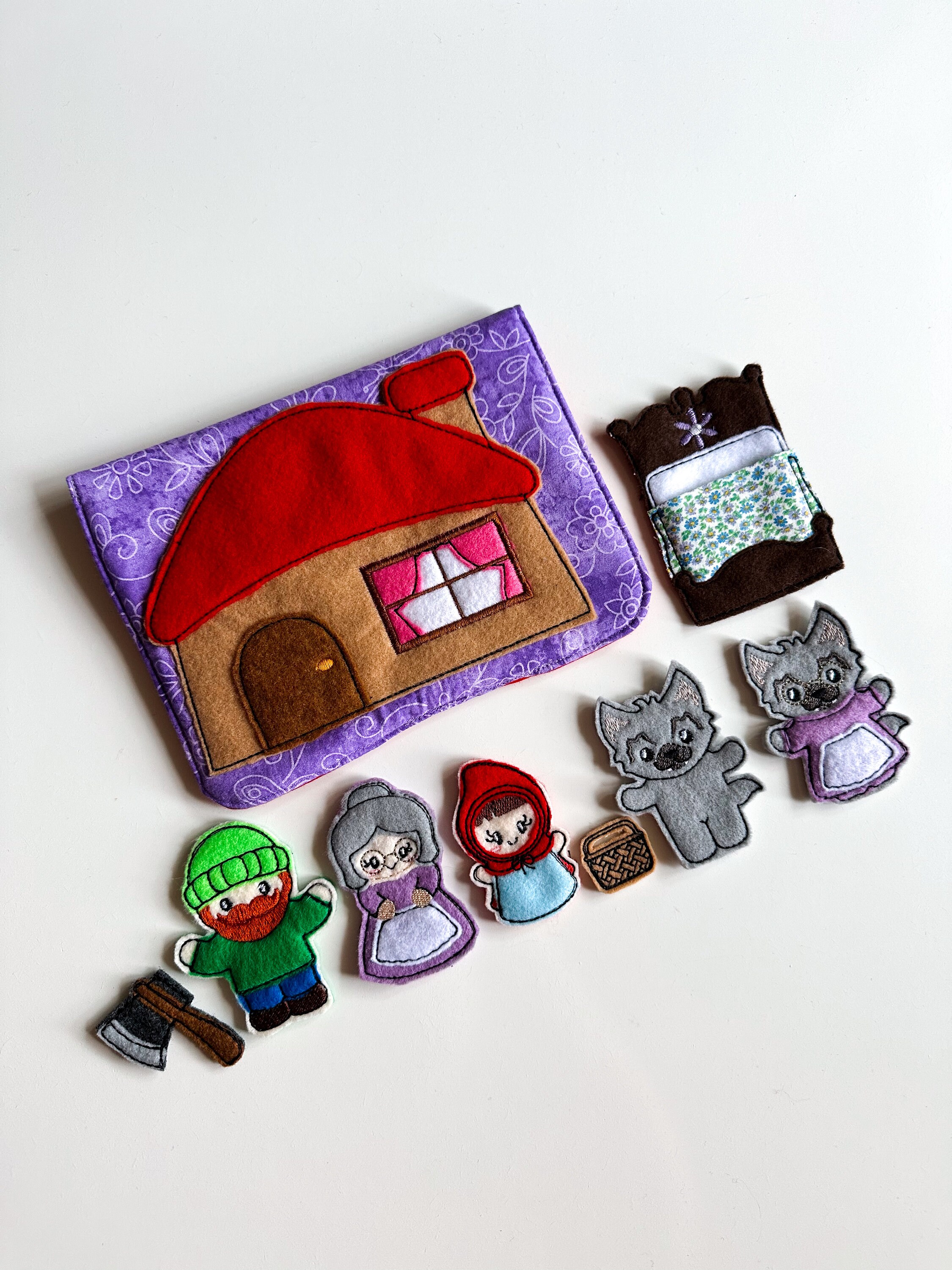 Little Red Riding Hood Felt Finger Puppet Story Bag, Storytelling for ...