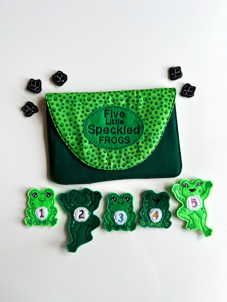 5 Little Speckled Frogs Felt Finger Puppet Story Bag, Storytelling for ...