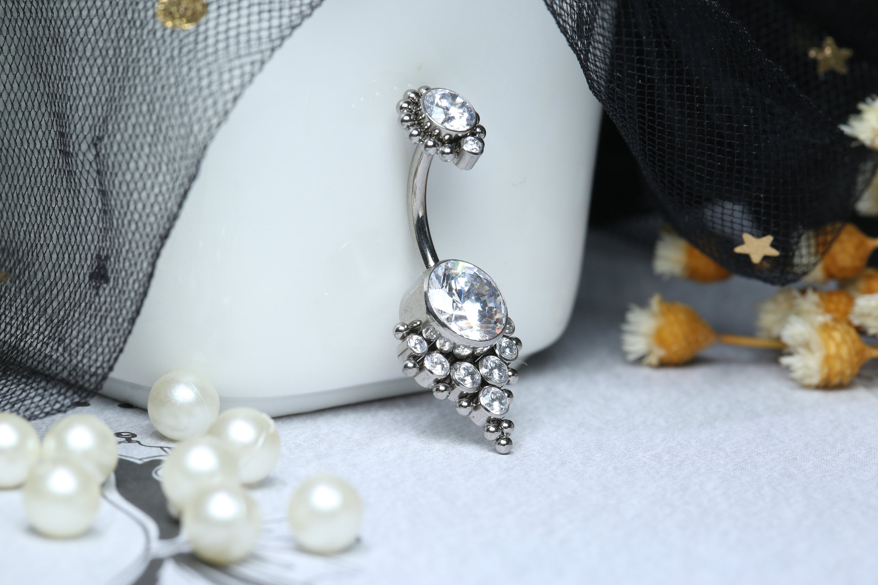 Stylish Beaded Teardrop Navel Ring 10mm Abdominal Piercing - Etsy