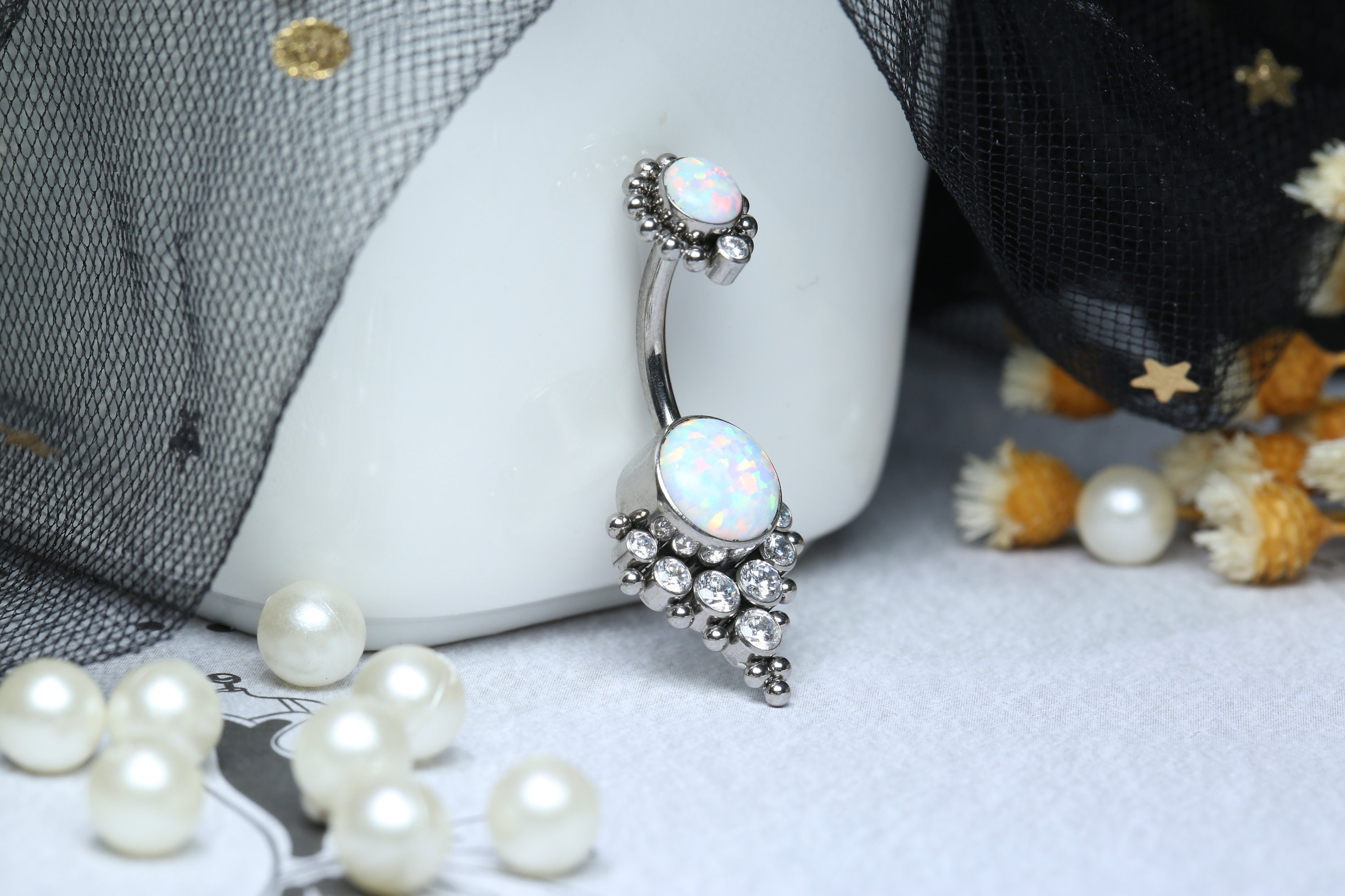 Stylish Beaded Teardrop Navel Ring 10mm Abdominal Piercing - Etsy