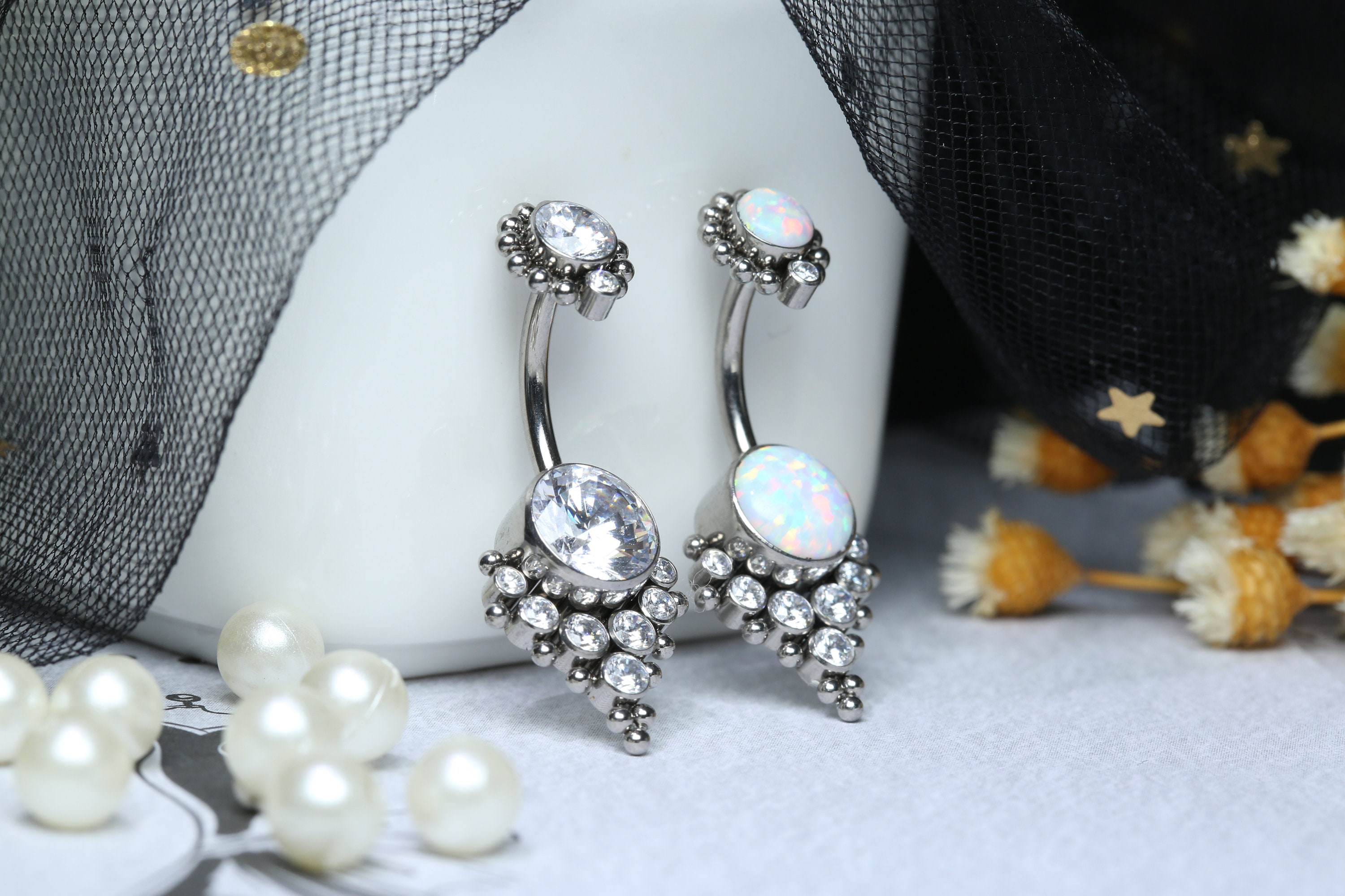 Stylish Beaded Teardrop Navel Ring 10mm Abdominal Piercing - Etsy