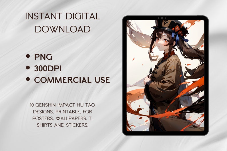 Hu Tao Genshin Impact Fan Art, Digital Paper Set, Printable Stickers ...