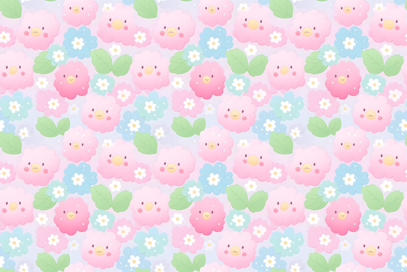 Kawaii Flowers Digital Paper, Cute Flowers Pattern, Pink Floral, Cute ...
