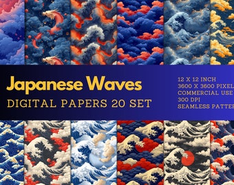 Japanese Waves Seamless Digital Pattern - Etsy