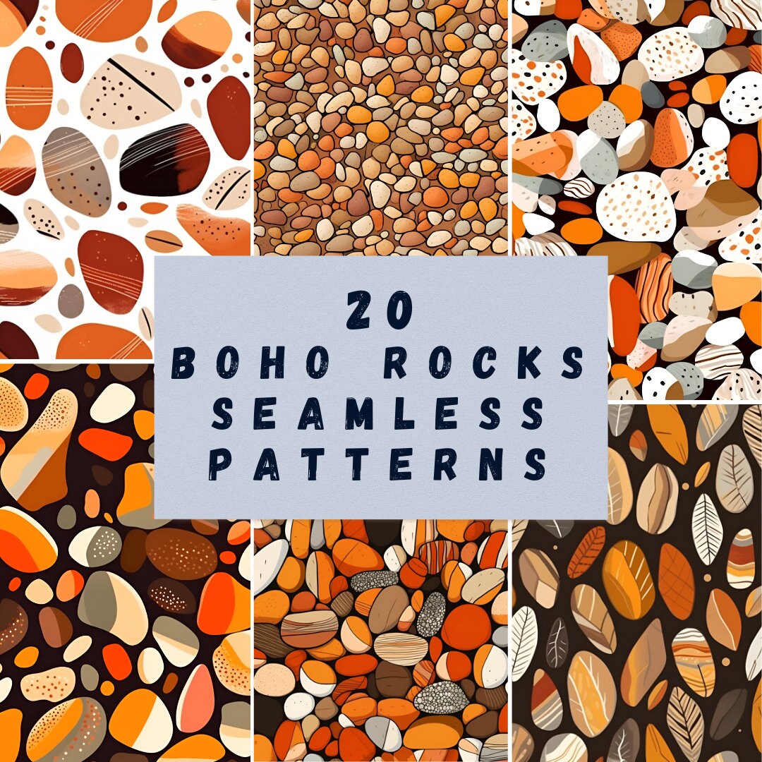 Boho Rocks Seamless Pattern, Rocks Digital Paper, Boho Prints ...