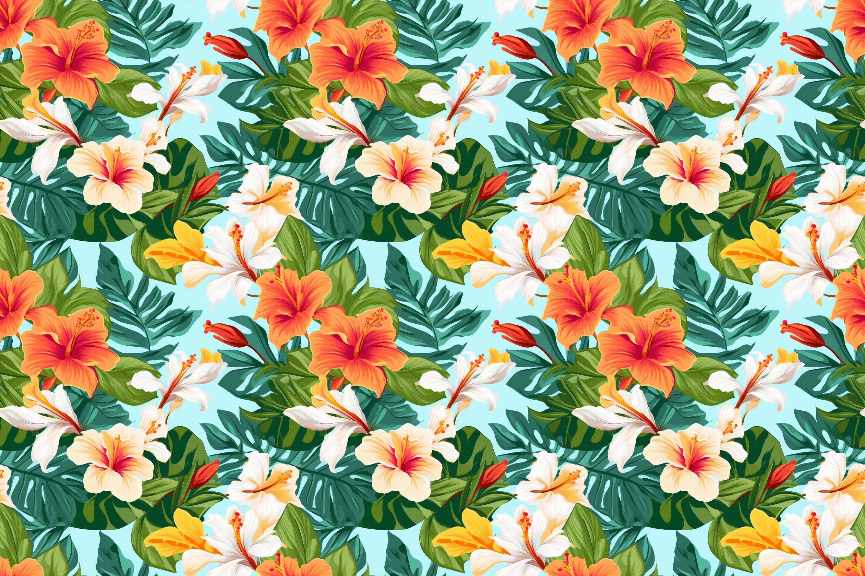 20 Tropical Hawaiian Digital Papers, Pale Flowers, Calm Floral Pattern ...