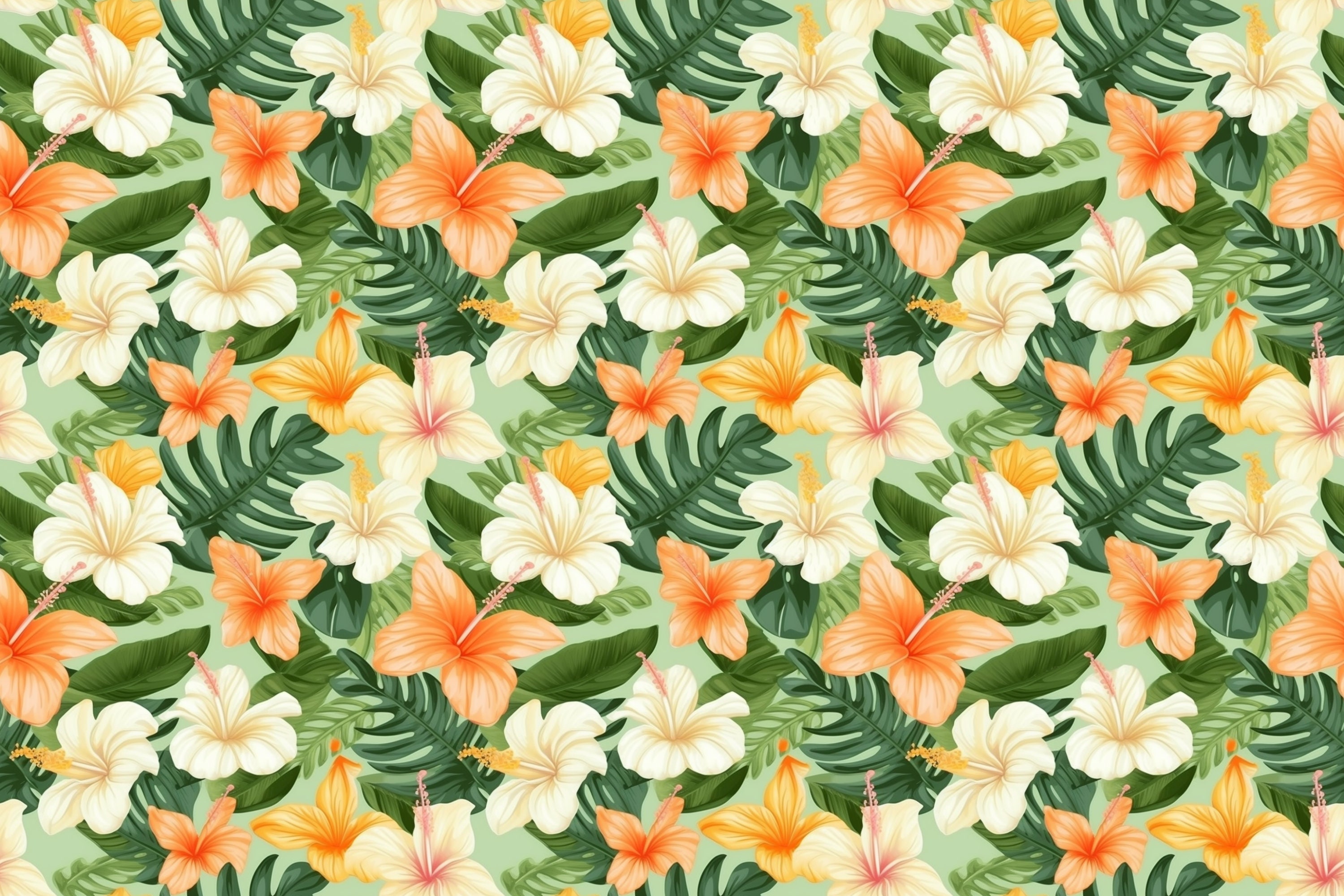 20 Tropical Hawaiian Digital Papers, Pale Flowers, Calm Floral Pattern ...