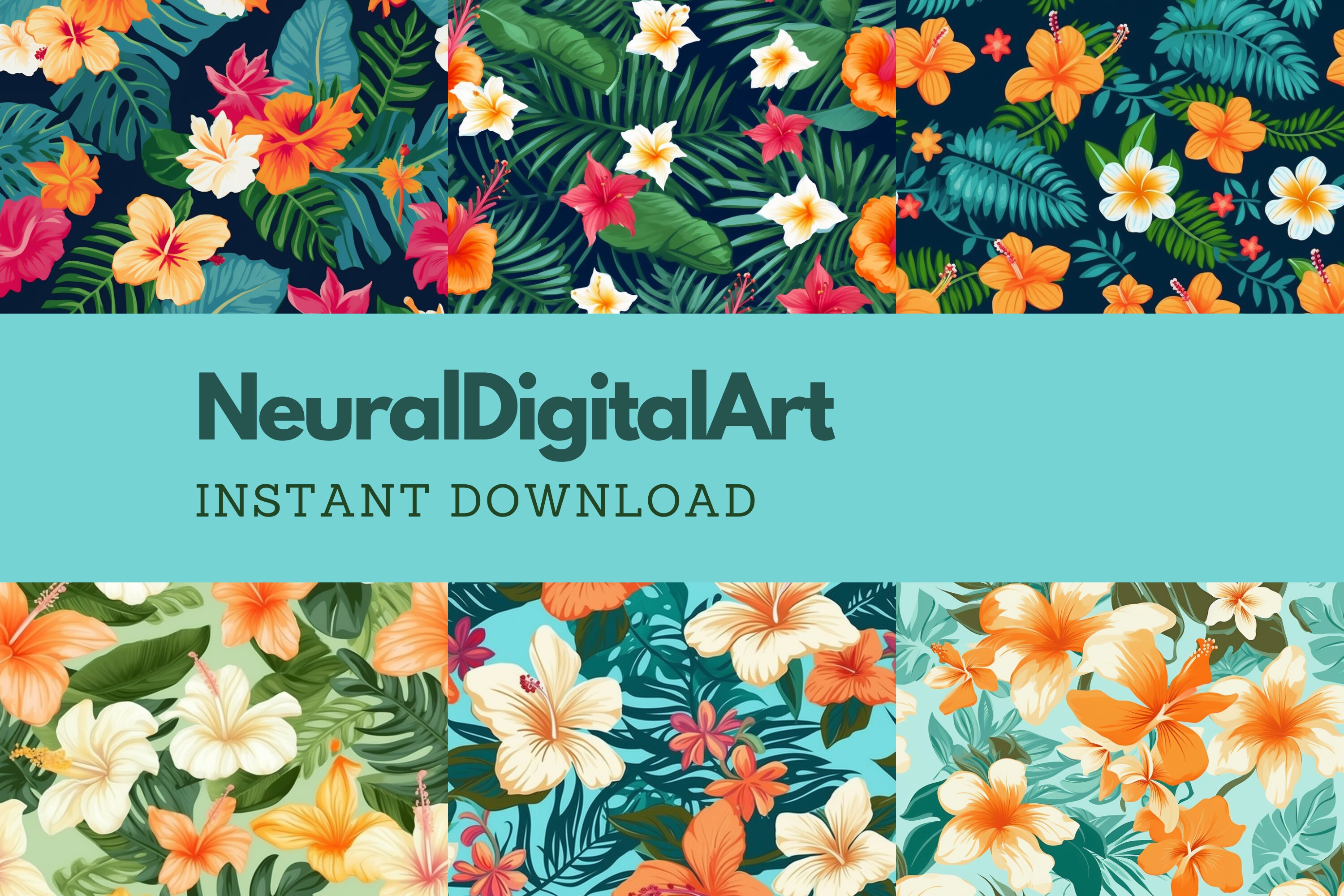 20 Tropical Hawaiian Digital Papers, Pale Flowers, Calm Floral Pattern ...