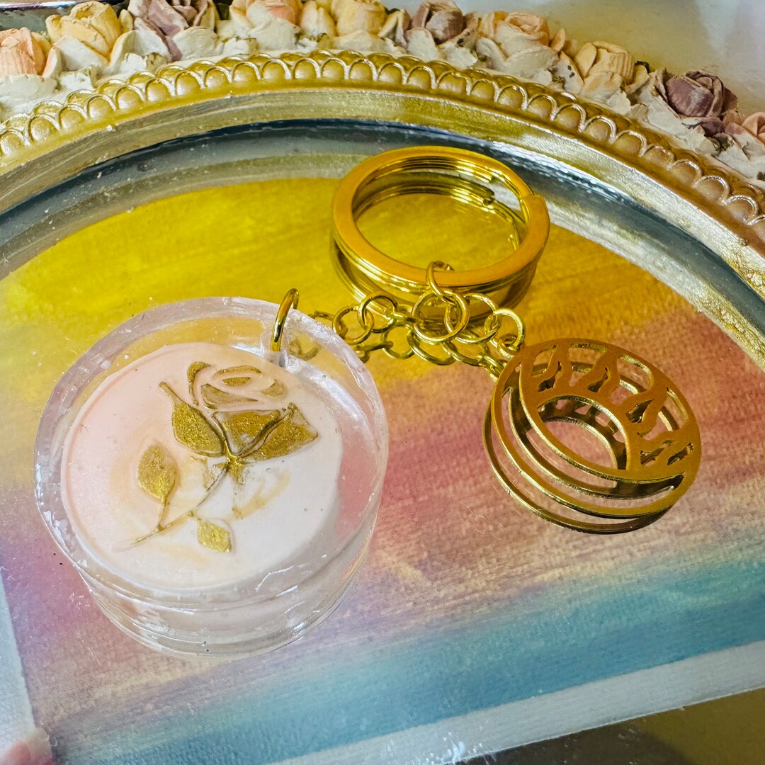 Inital Pink Rose Wax/resin Sun/moon Keyring with Initial Back - Etsy
