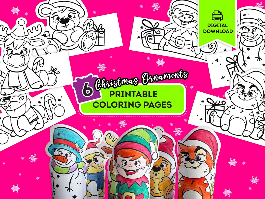 6 Christmas Printable Coloring Ornaments, Printable Paper Craft ...