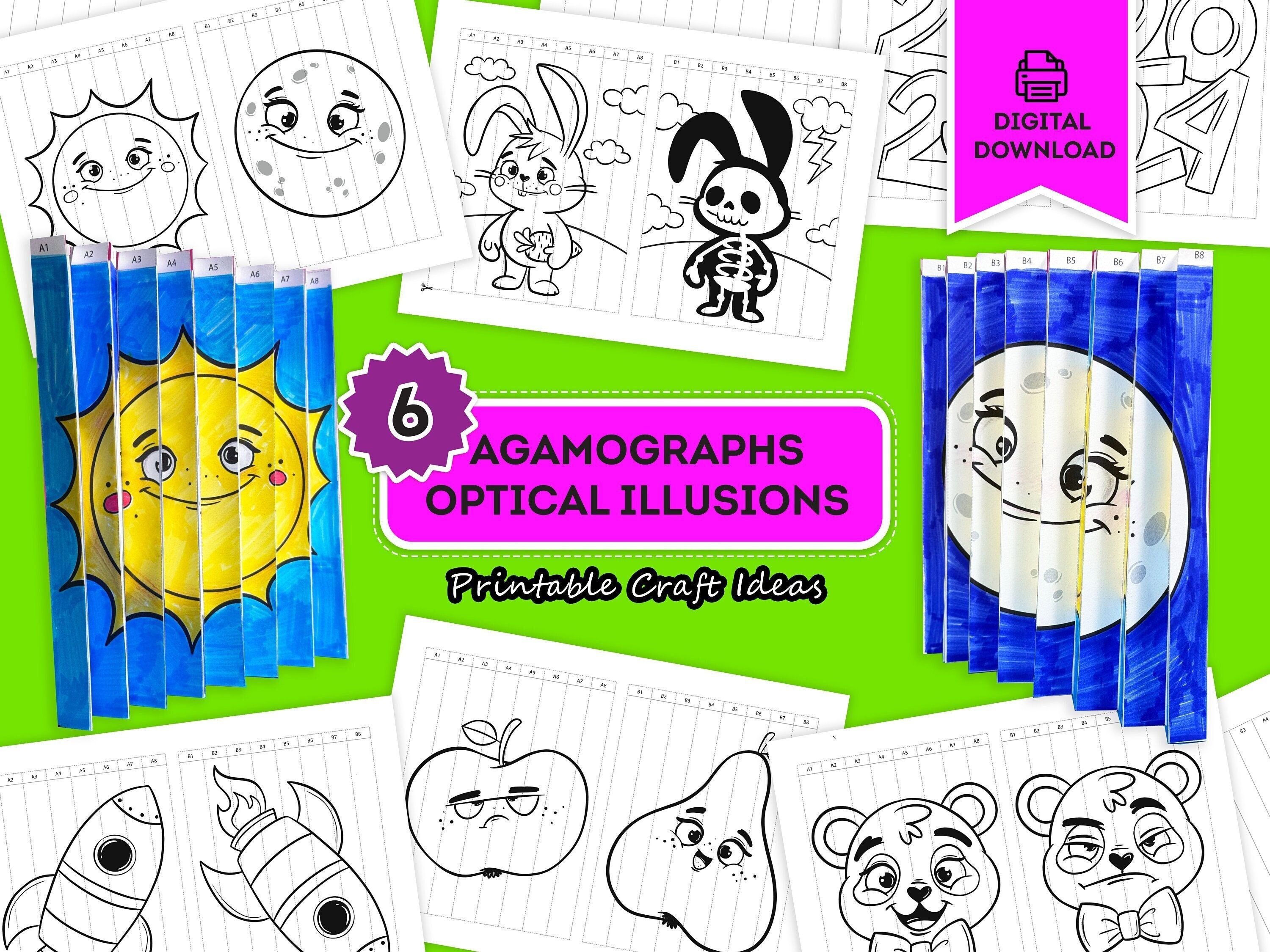 6 Agamographs, Optical Illusions, Printable Coloring Pages, Print ...