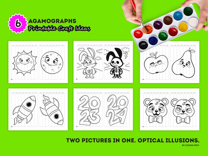 6 Agamographs, Optical Illusions, Printable Coloring Pages, Print ...