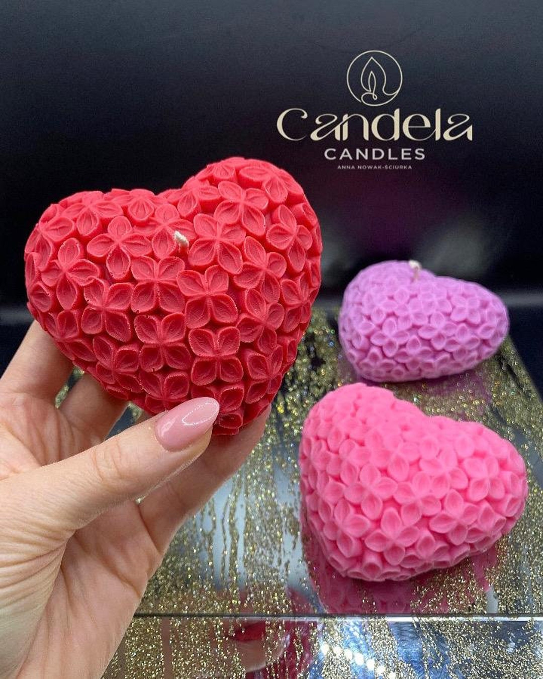 Heart Big Heart Candle Heart Floral Candle Love Gift Love Candles ...