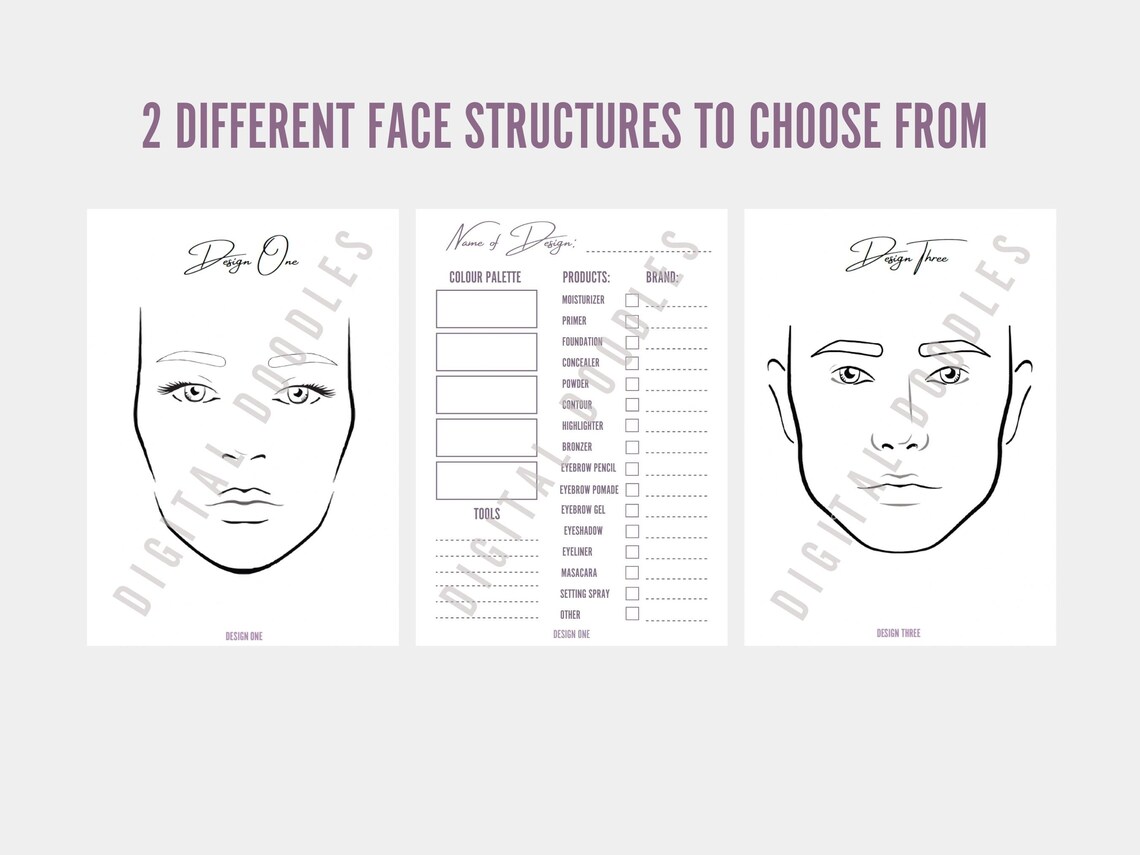 Make-up Face Chart, Make-up Consultation, Printable Face Chart, Eye ...