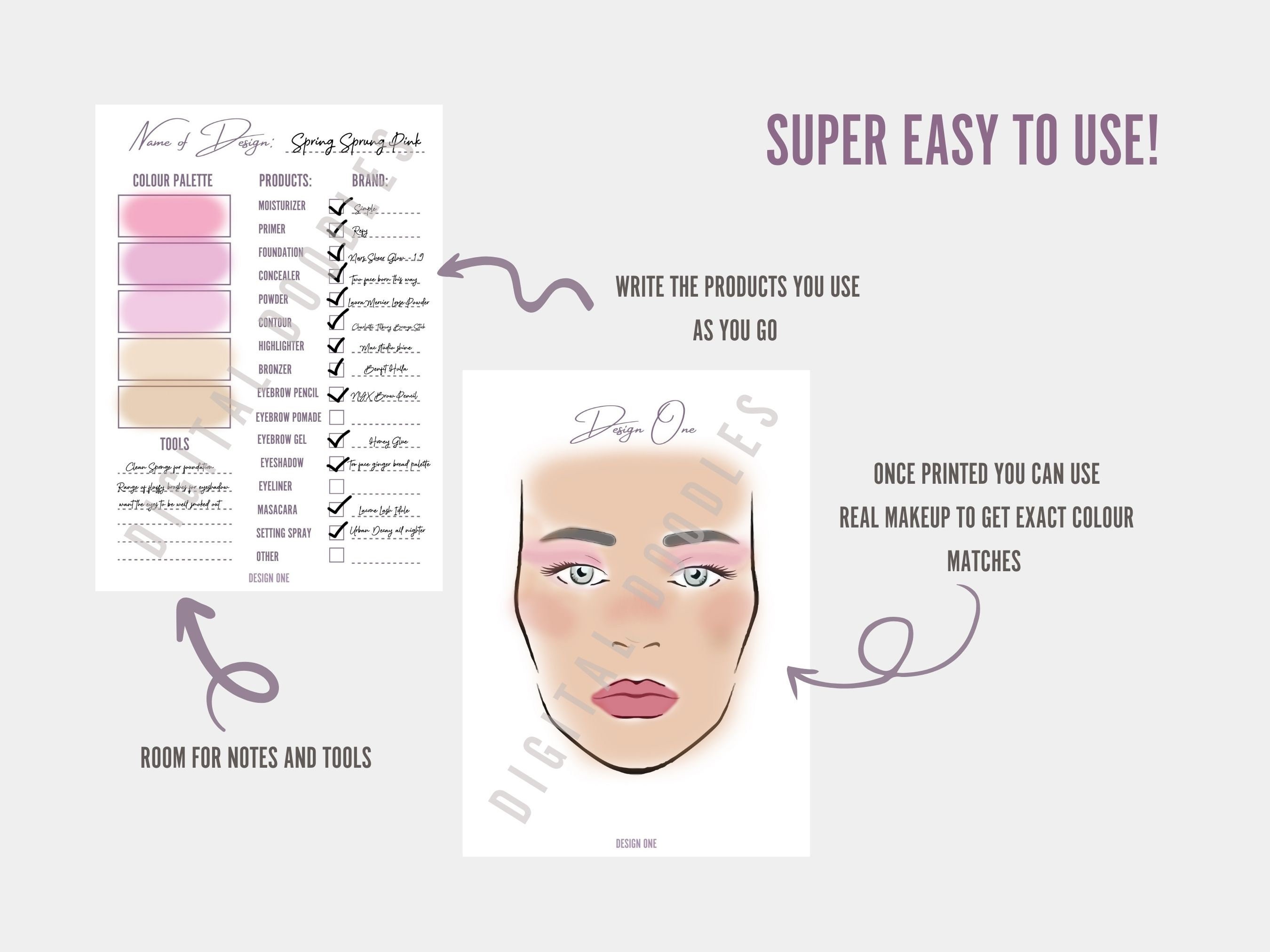Make-up Face Chart, Make-up Consultation, Printable Face Chart, Eye ...